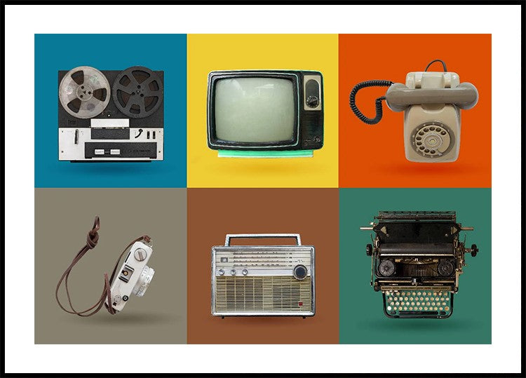 Affiche vintage colorée avec des gadgets rétro | Posterbox